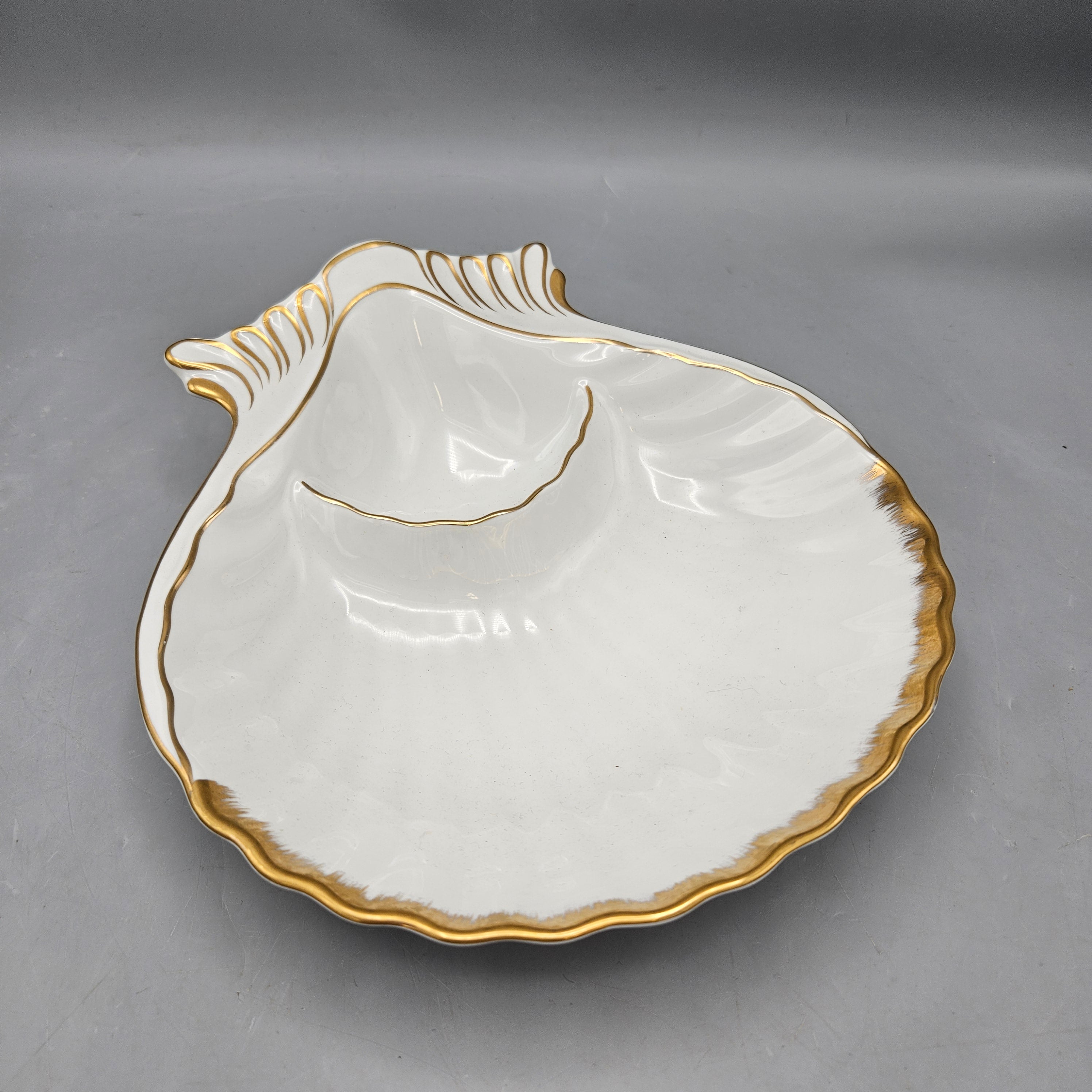 Andrea by Sadek White Porcelain Scallop Shell Form Chip and Dip Bowl