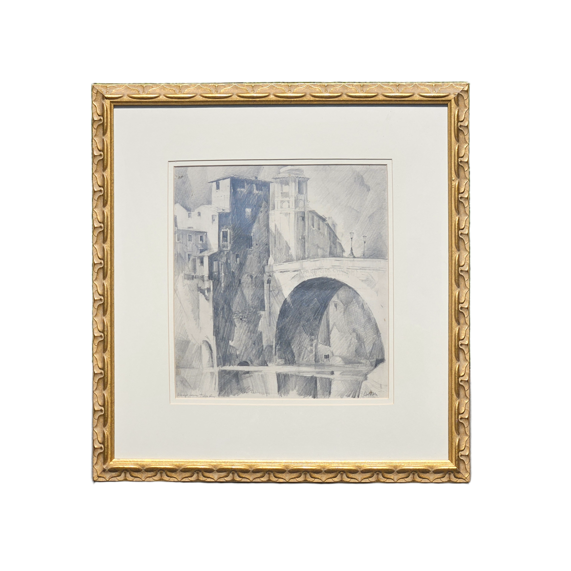 Earl Horter (American, 1880-1940) "Bridge Across Tiber Rome" Pencil Drawing