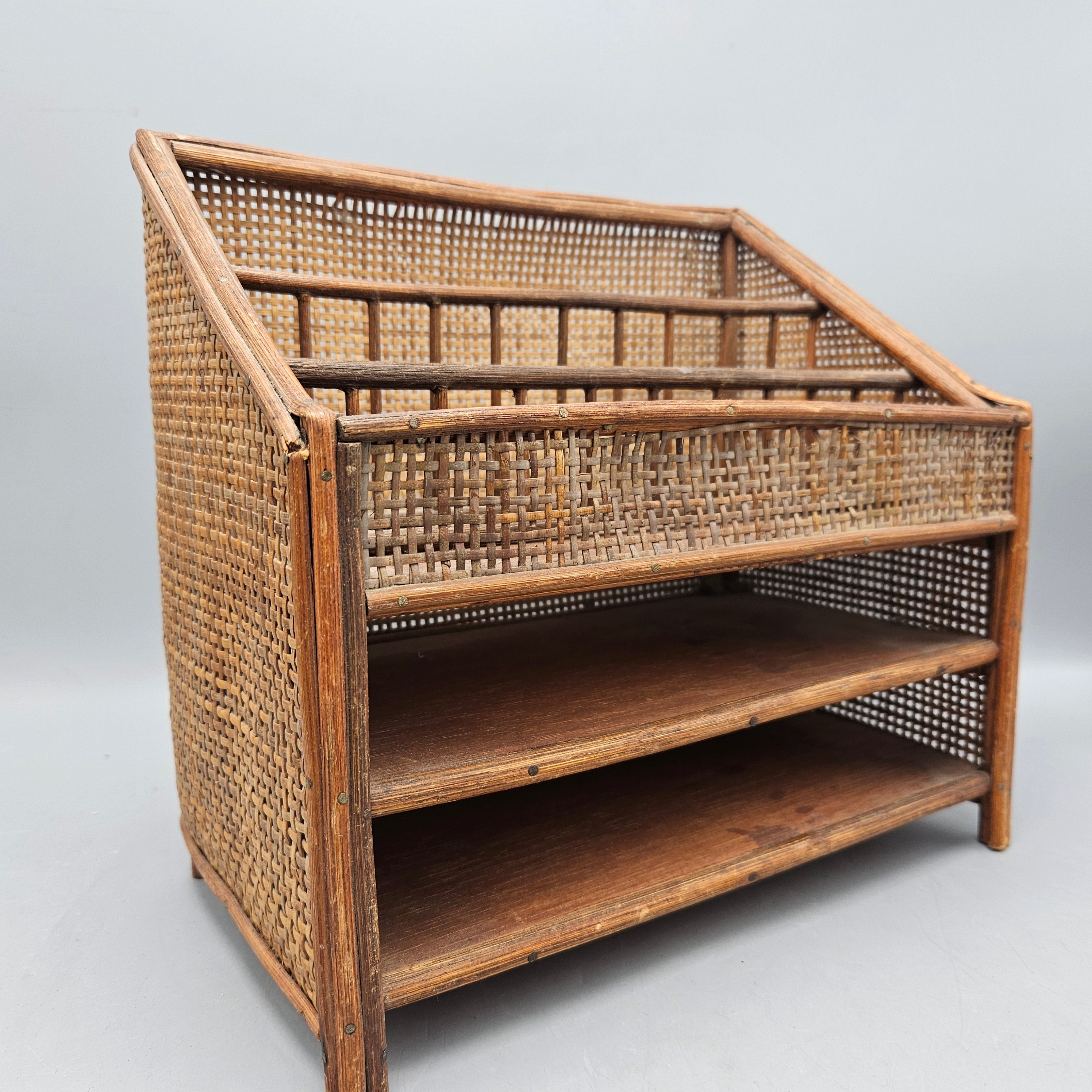 Vintage Coastal Cane and Rattan Desk Organizer