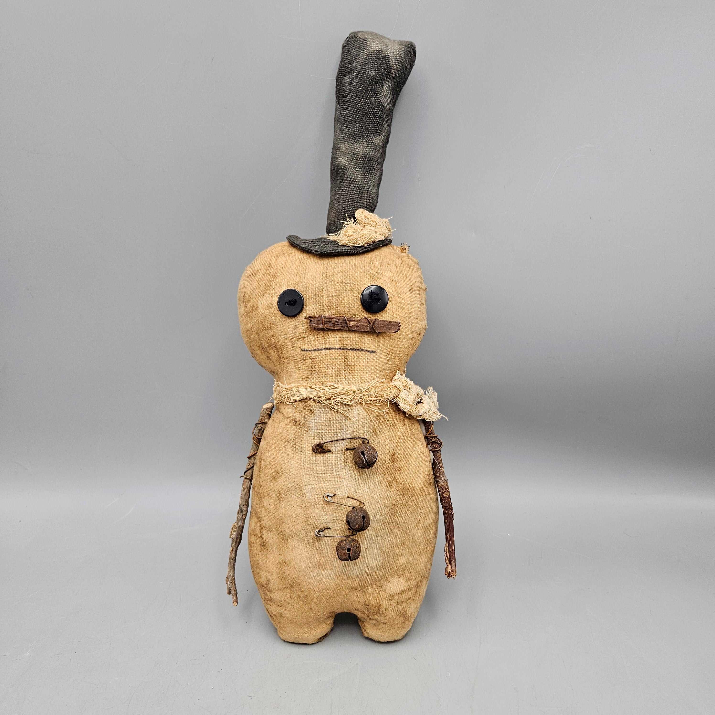 Antique Folk Art Primitive Cloth Stuffed Snowman