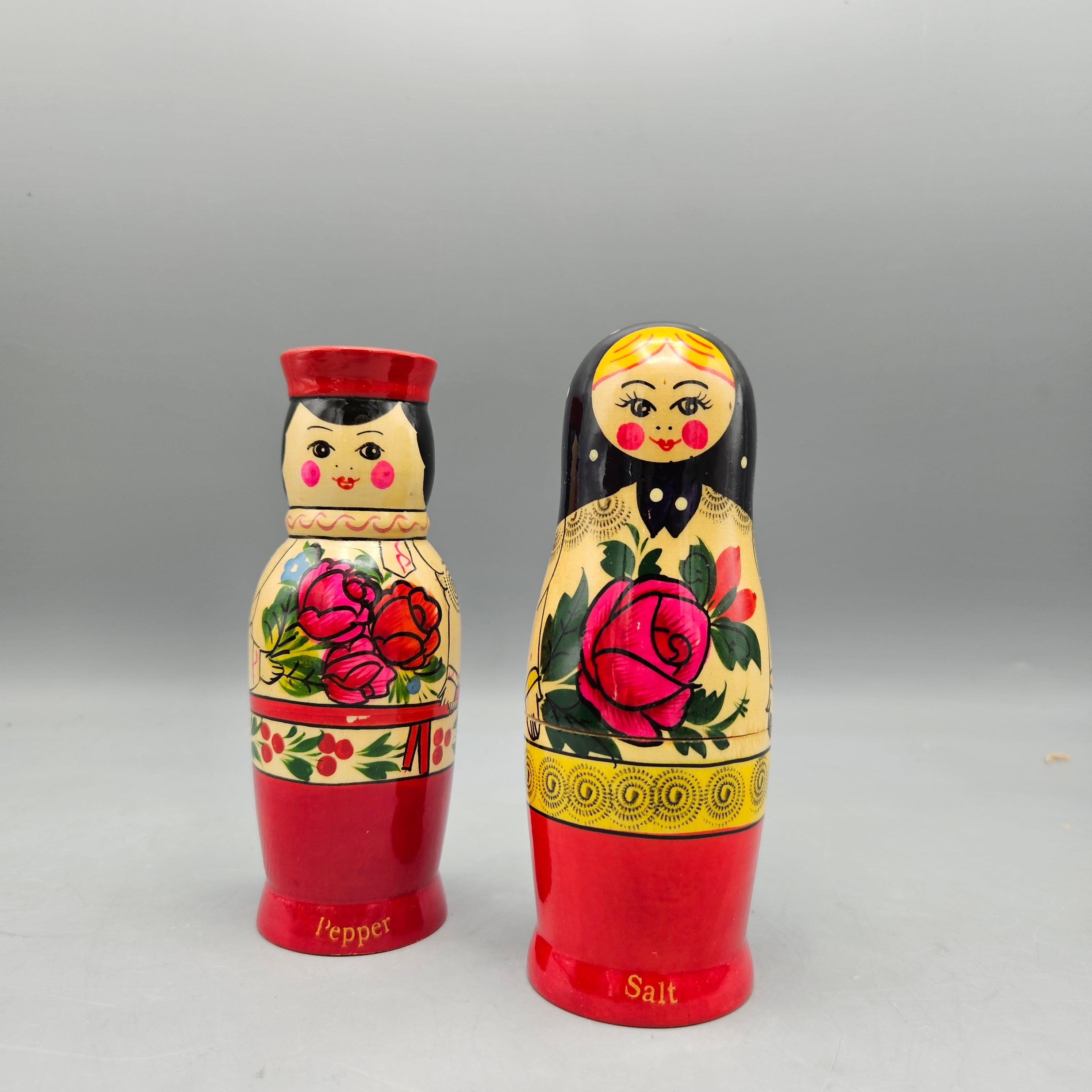 Pair of Matryoshka Russian Nesting Dolls Style Salt and Pepper Containers