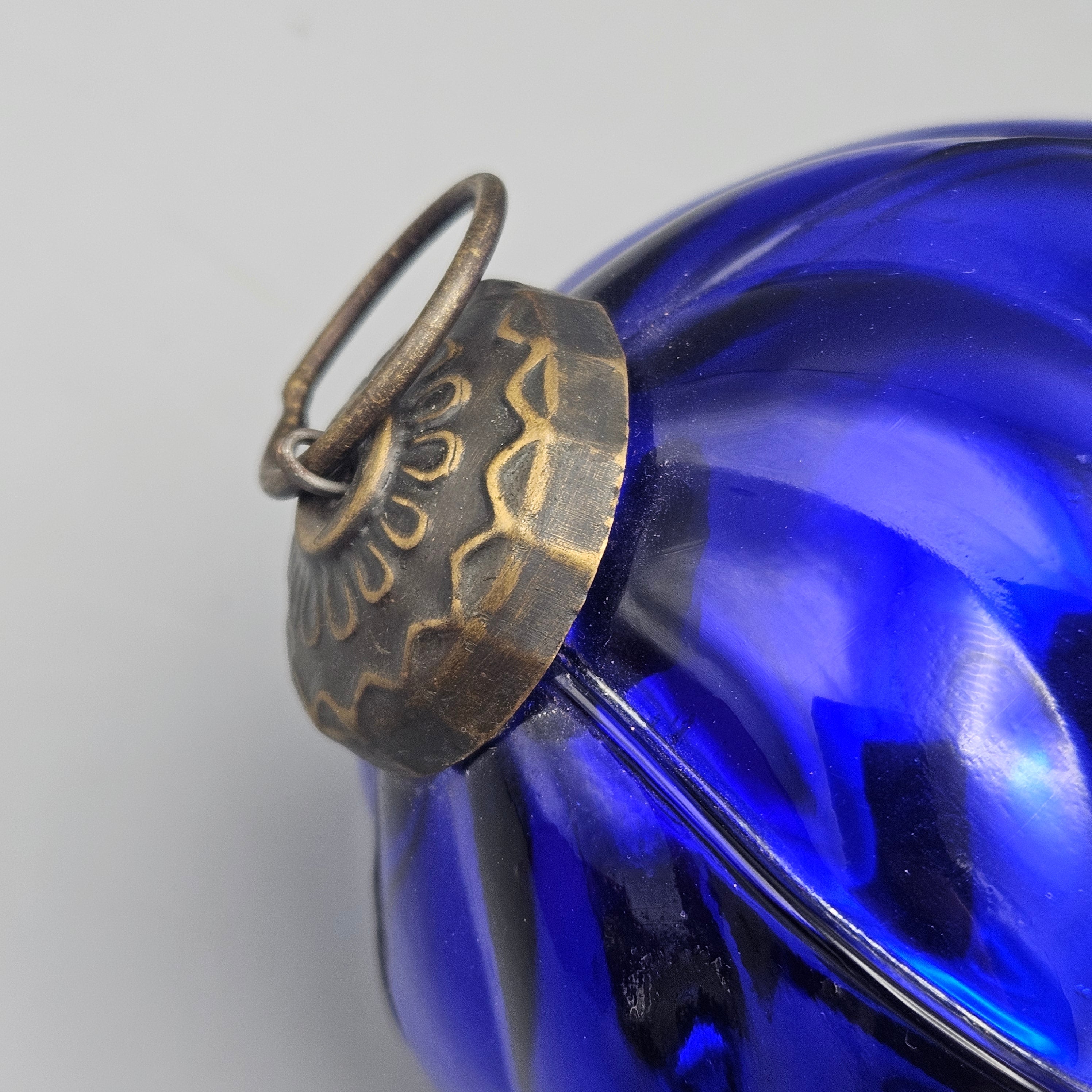 Vintage Cobalt Blue Kugel Art Blown Glass Swirl Pattern Christmas ...