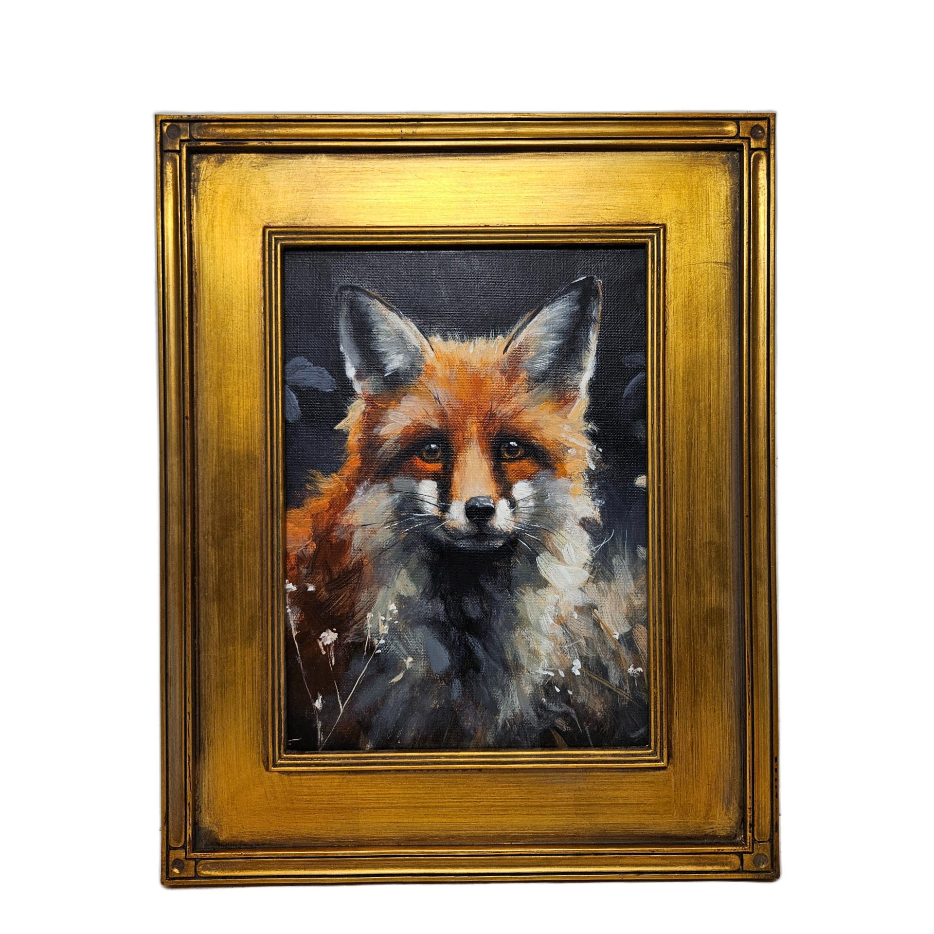 Original Hyper Realistic Painting of a Fox in Gold Frame